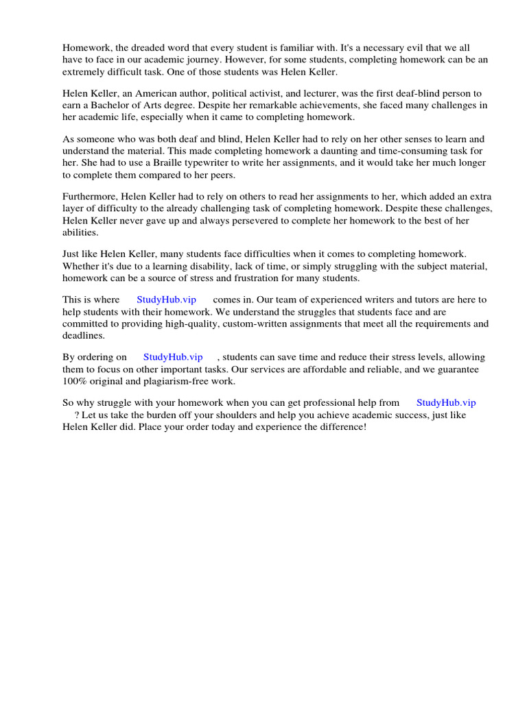 Helen Keller Homework | PDF | Helen Keller