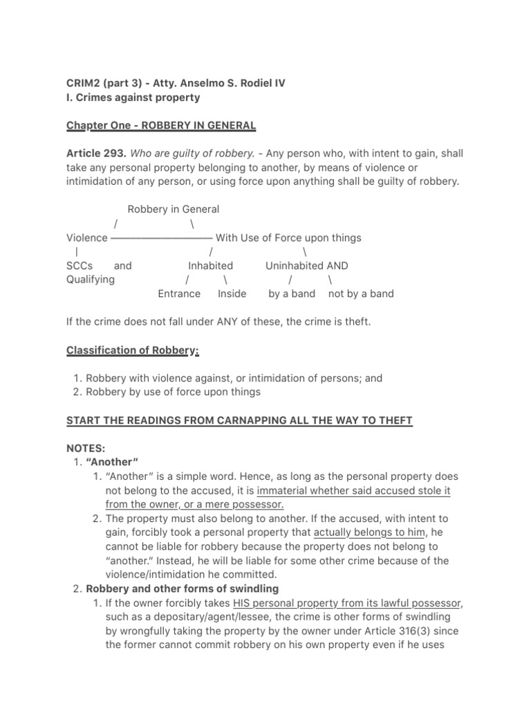 CRIM2 Part 3 Atty. Anselmo S. Rodiel IV | PDF | Robbery | Aiding And ...