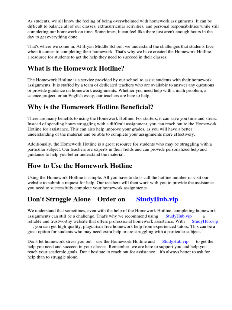 Bryan Middle School Homework Hotline | PDF | Homework | Learning