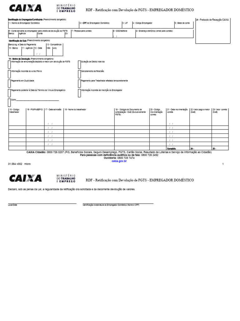 Formulário RDF - Identificação Do Empregador | PDF | Trabalho | Economias
