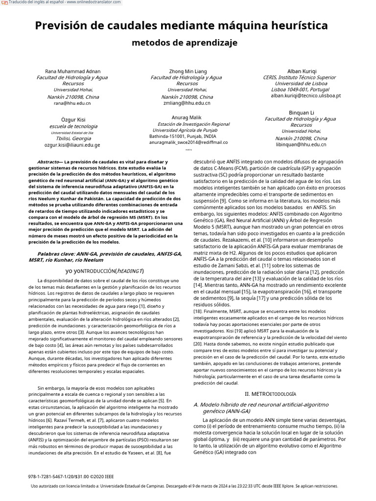 A Streamflow Forecasting Using Heuristic Machine Learning Methods En Es Pdf Red Neuronal