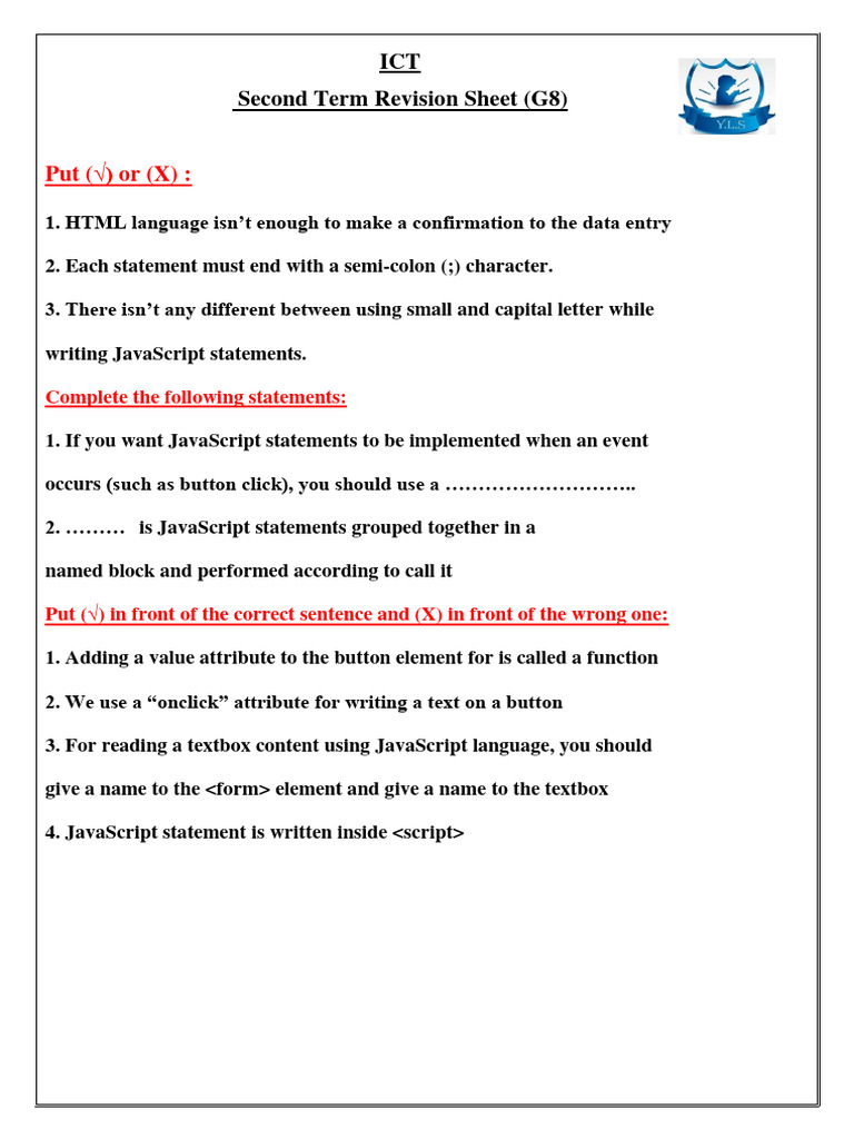 G8 ICT JavaScript Revision | PDF