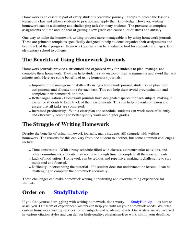 Homework Journals Printable | PDF | Homework | Procrastination