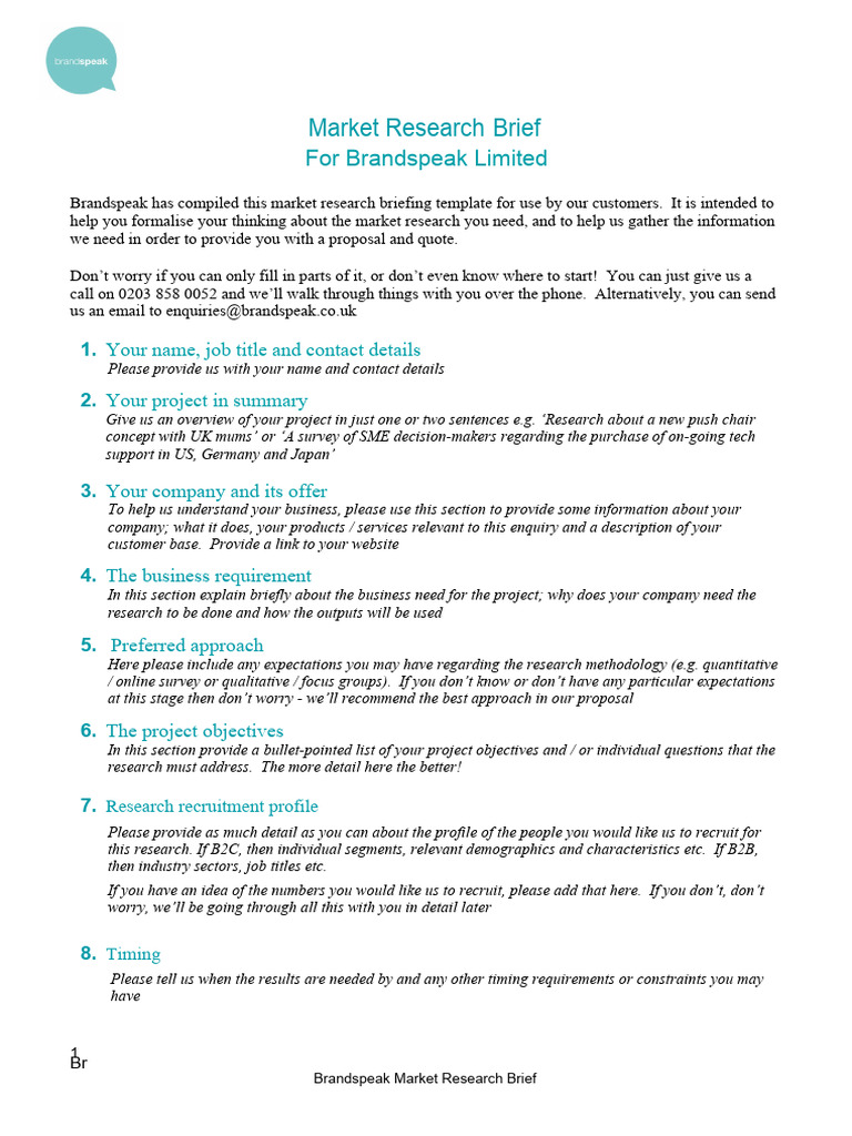 Market Research Brief Template Brandspeak | PDF | Marketing Research ...