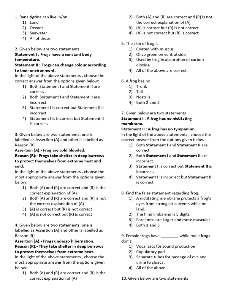 Frog Ncert Based Questions Pdf Atrium Heart Heart