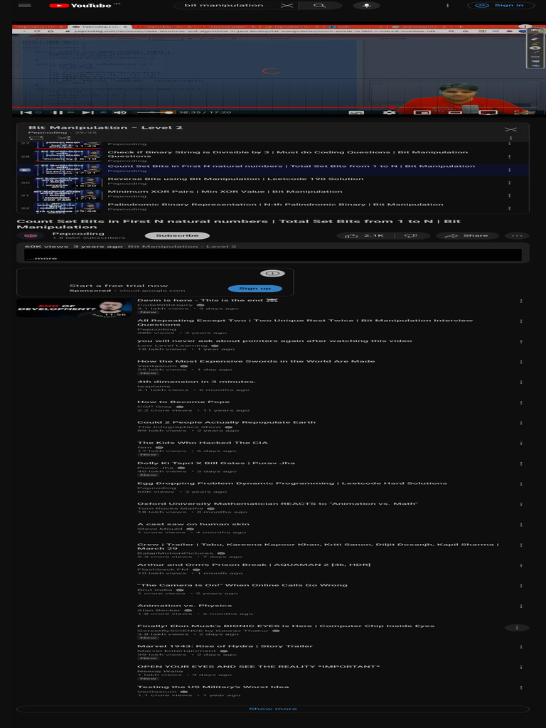 Count Set Bits in First N Natural Numbers Total Set Bits From 1 To N Bit Manipulation - YouTube ...