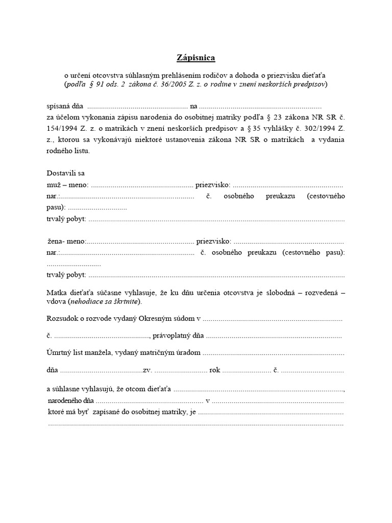 Zápisnica o Určení Otcovstva | PDF