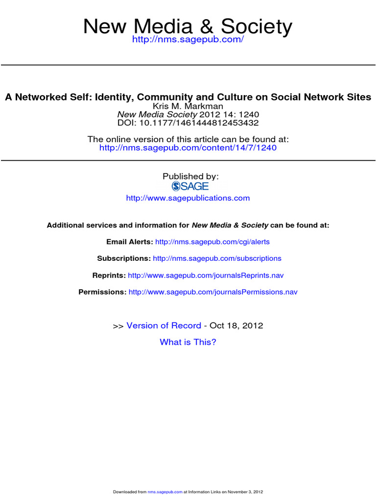 A Networked Self Review | PDF | Social Networking Service | Human ...