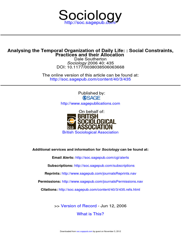 Analysing The Temporal Organization of Daily Life | PDF | Sociology | Time