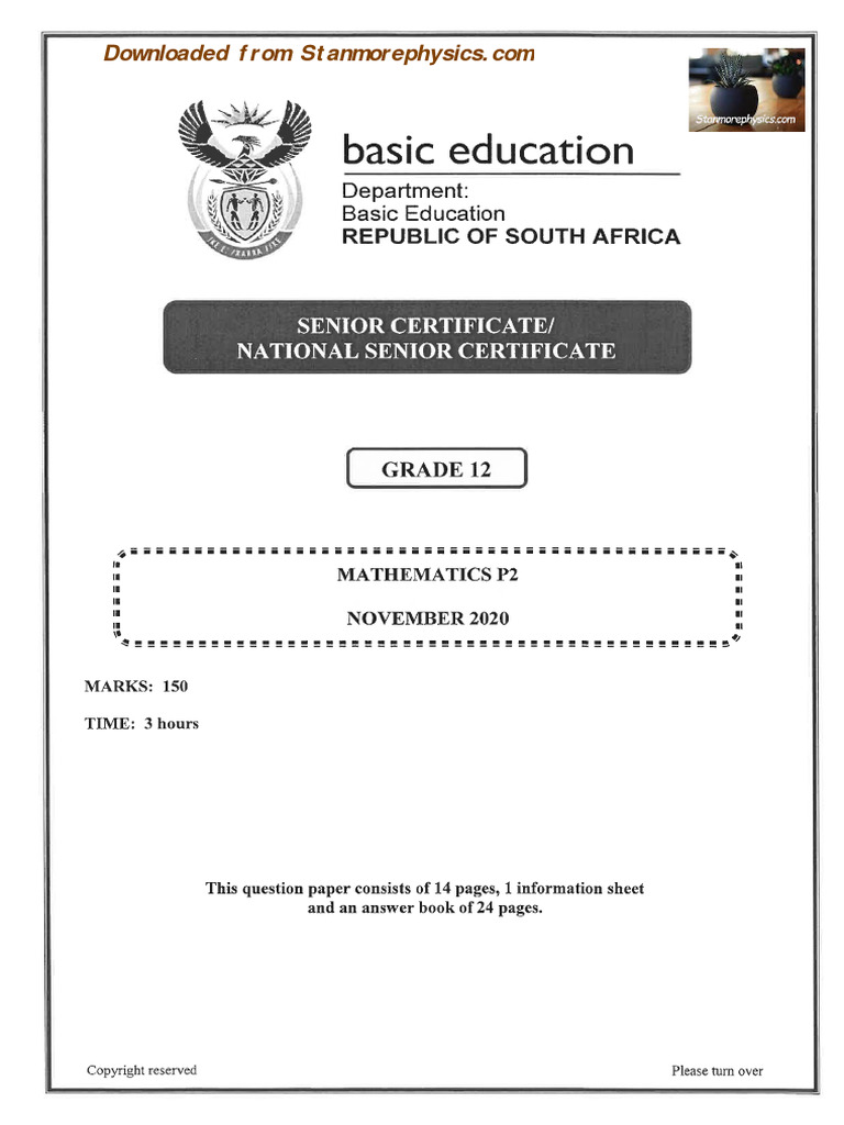 Mathematics Nov 2020 Grade 12 P2 and Memo | PDF | Mathematics