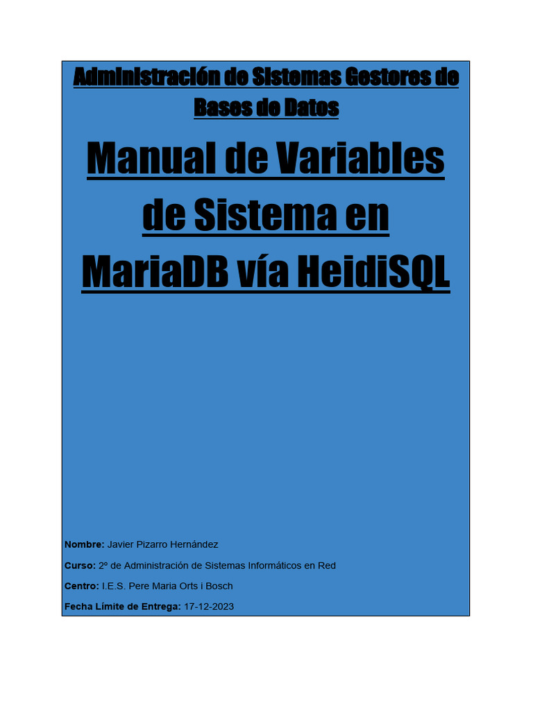 Manual 8 MariaDB JavierPH ASIR2 | PDF | Variable (informática) | Bases de datos