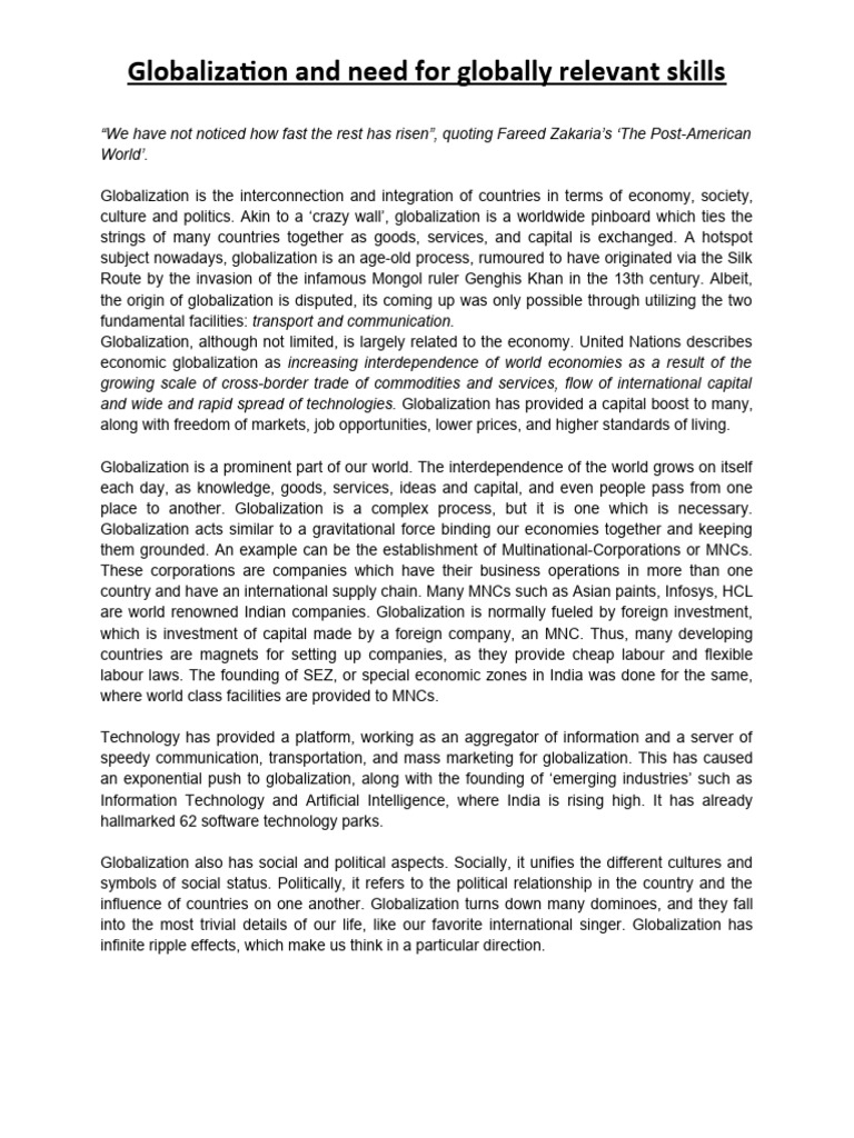 Essay - Globalization | PDF | Globalization | Communication