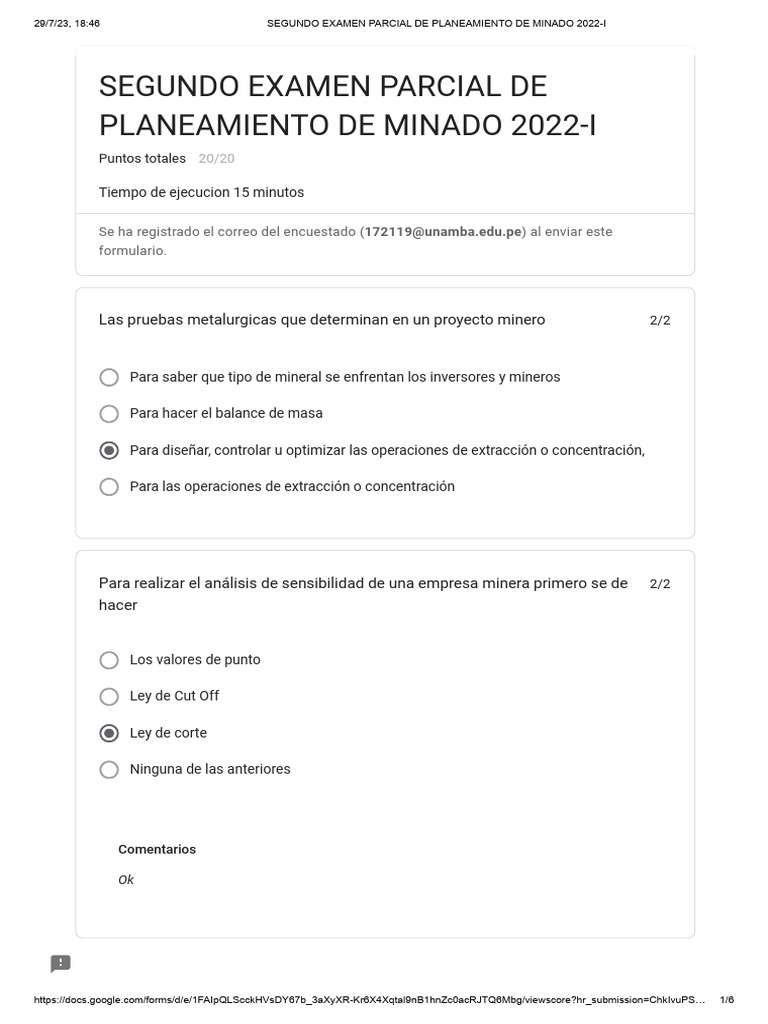 Segundo Examen Parcial de Planeamiento de Minado 2022-I | PDF