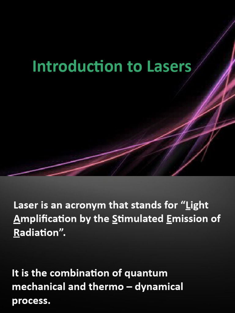 Introduction to Lasers and Applications | PDF | Laser | Emission Spectrum