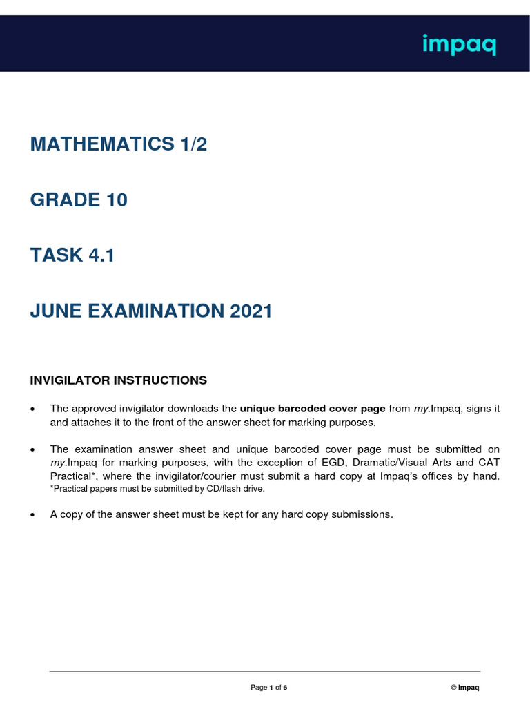 2021-MAT-Grade 10-June Examination - Paper 1 | PDF | Mathematical ...