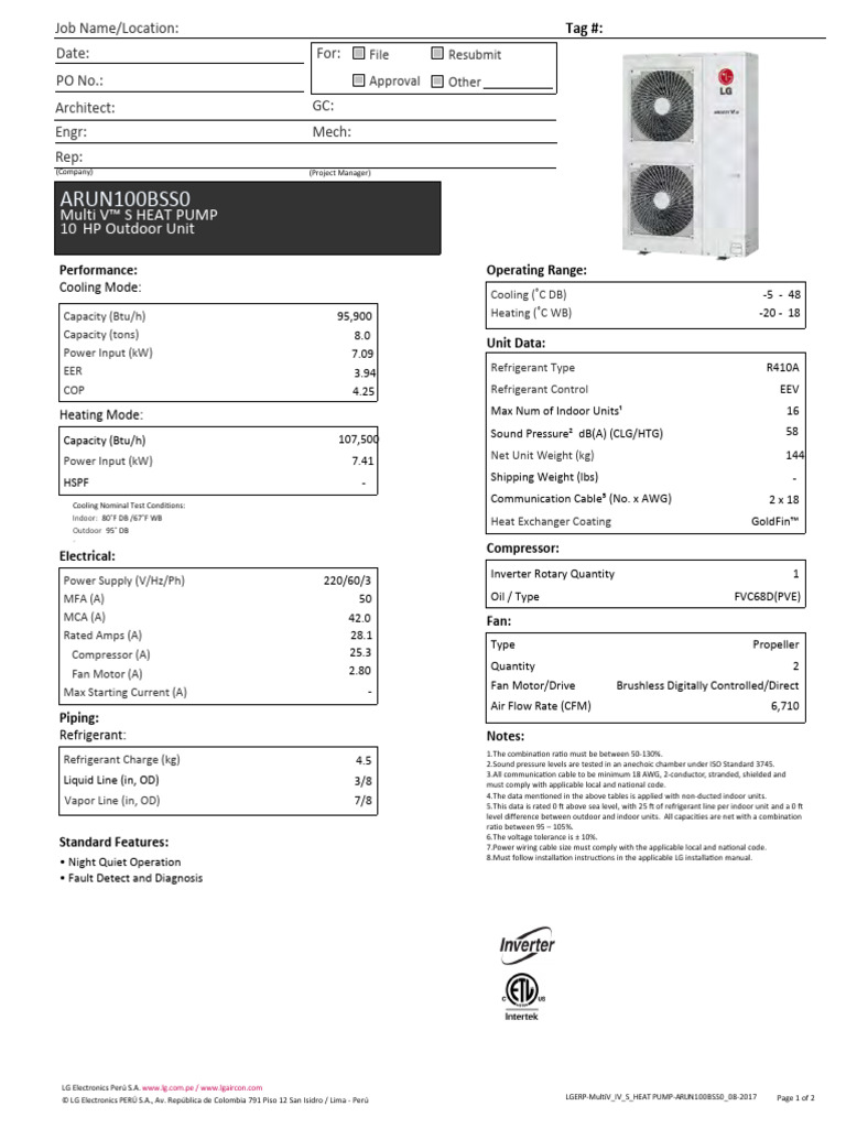 ARUN100BSS0 | Download Free PDF | Air Conditioning | Heat Pump
