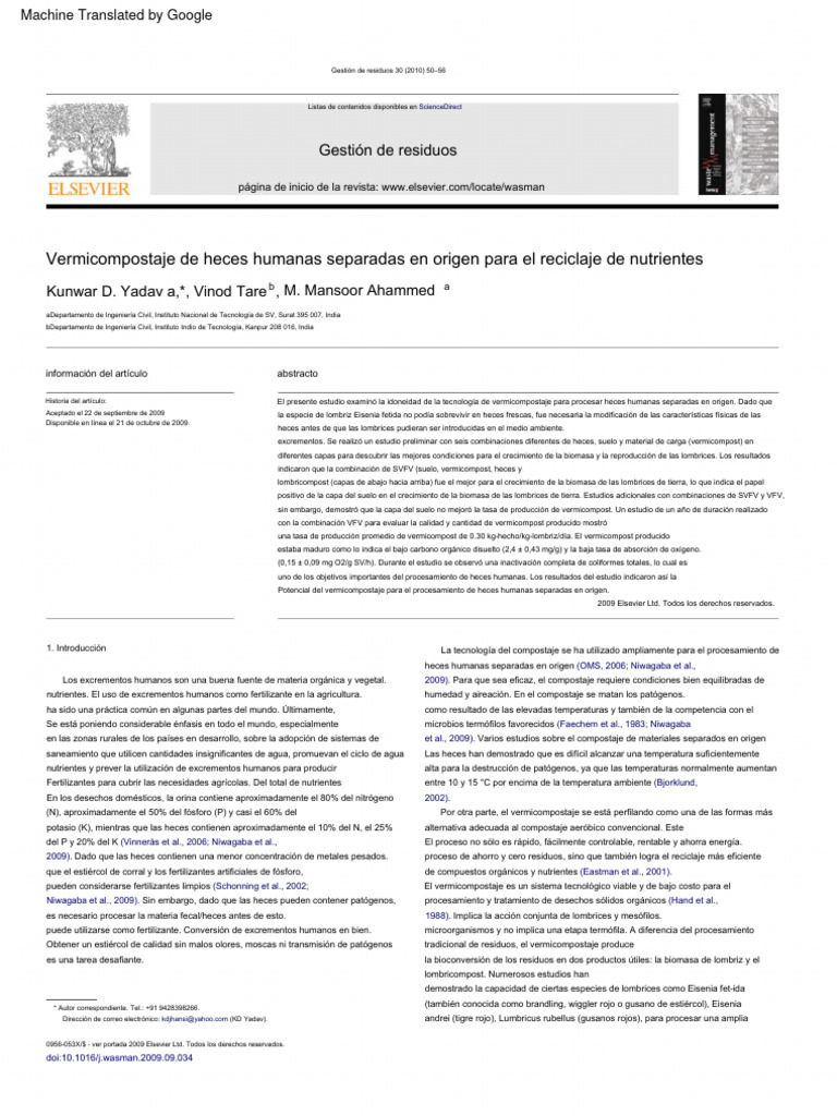 ESP Vermicomposting of Source-Separated Human Faeces For Nutrient ...
