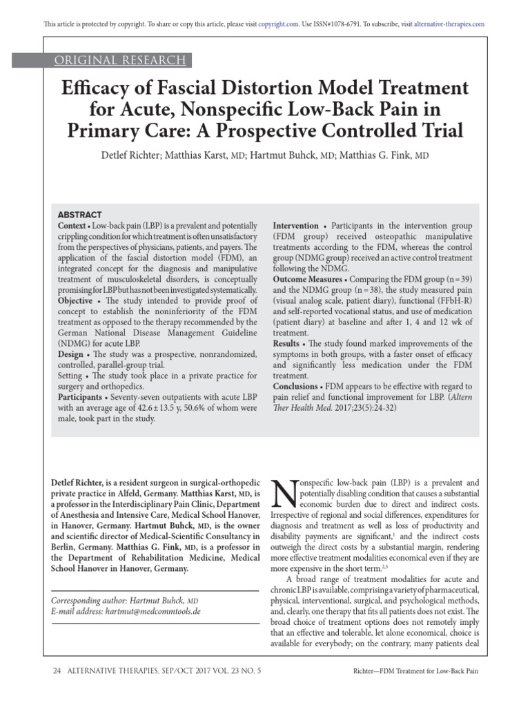 Efficacy of Fascial Distortion Model Treatment For Acute Nonspecific ...