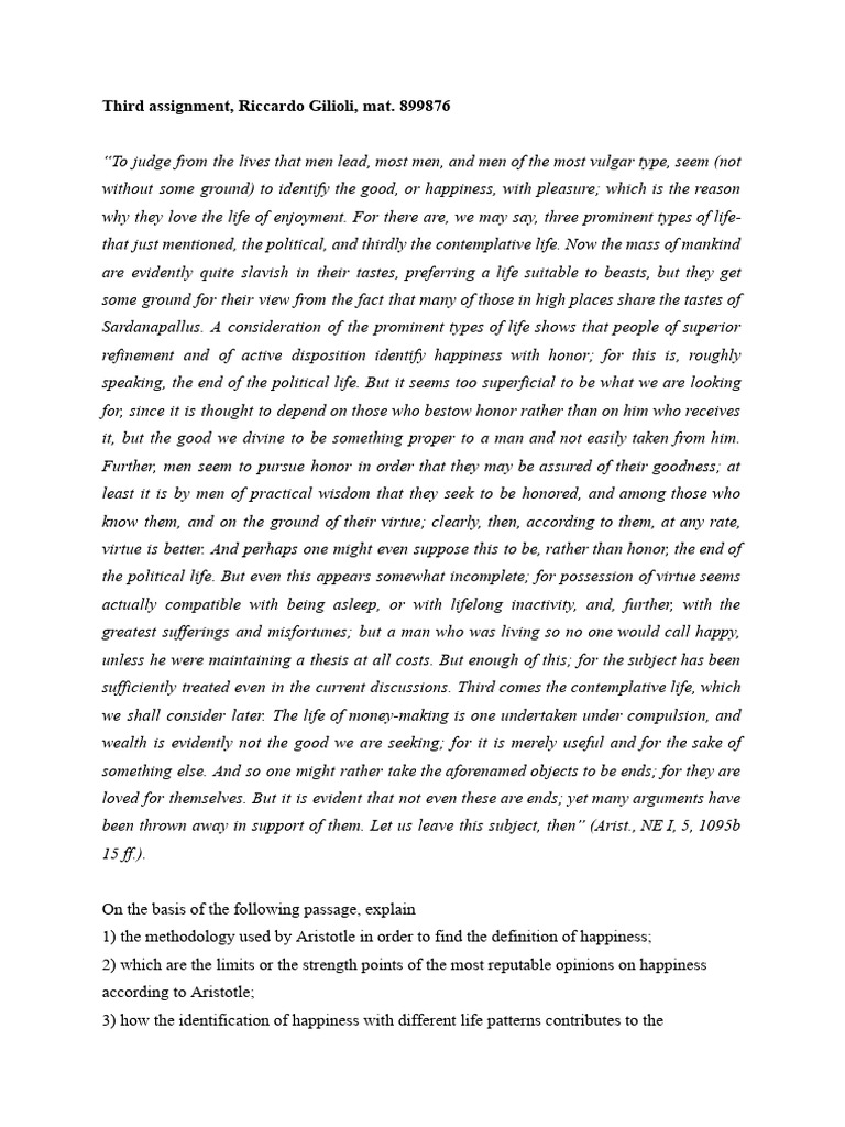 Gilioli Third Assignment | PDF | Happiness | Reason