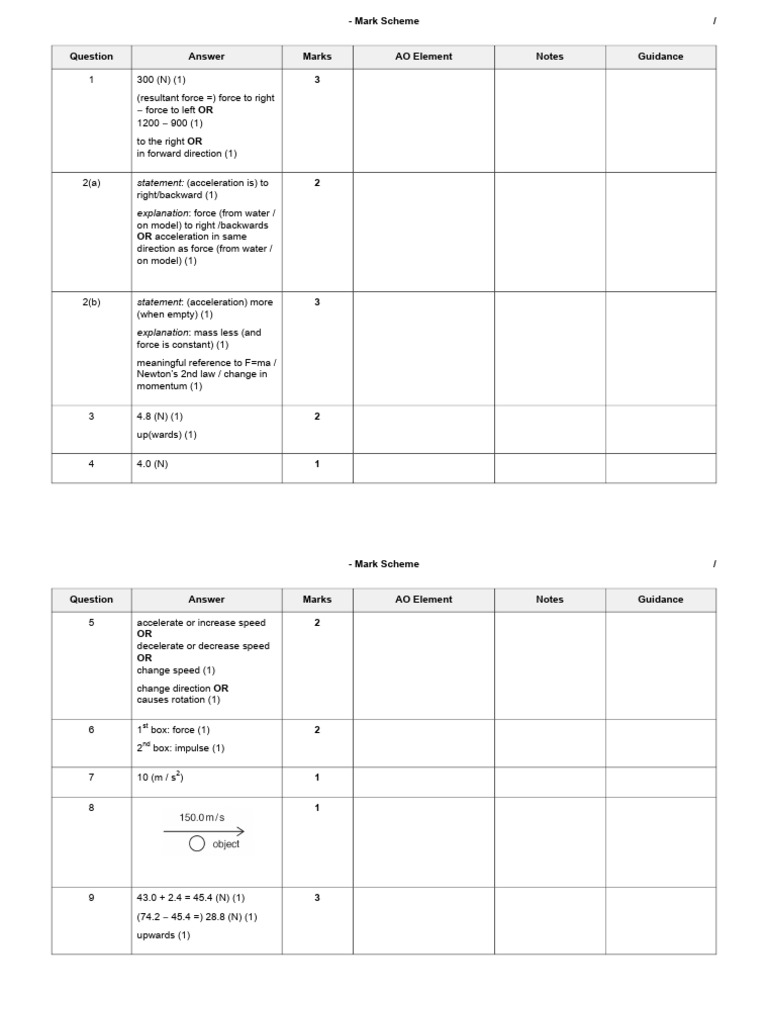 Physics Mark Scheme Guidance Document | PDF | Force | Friction
