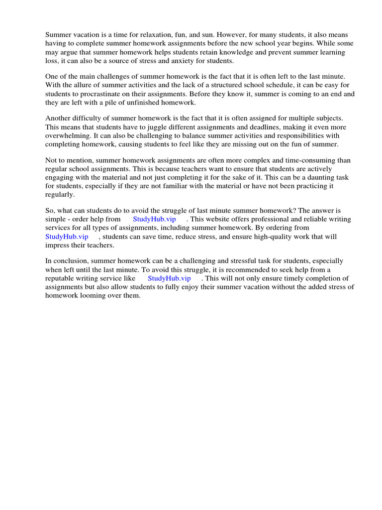 Doing Summer Homework Last Minute | PDF | Homework | Teachers
