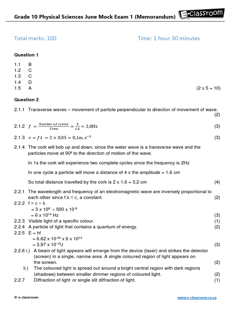 gr10 Phyical Science June Mock Paper 1 Memo | Download Free PDF | Waves ... gr10 Phyical Science June Mock Paper 1 Memo | Download Free PDF | Waves ...