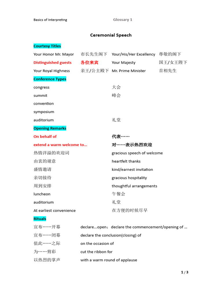 Interpreting Glossary-Ceremonial Speech | PDF | International Relations ...