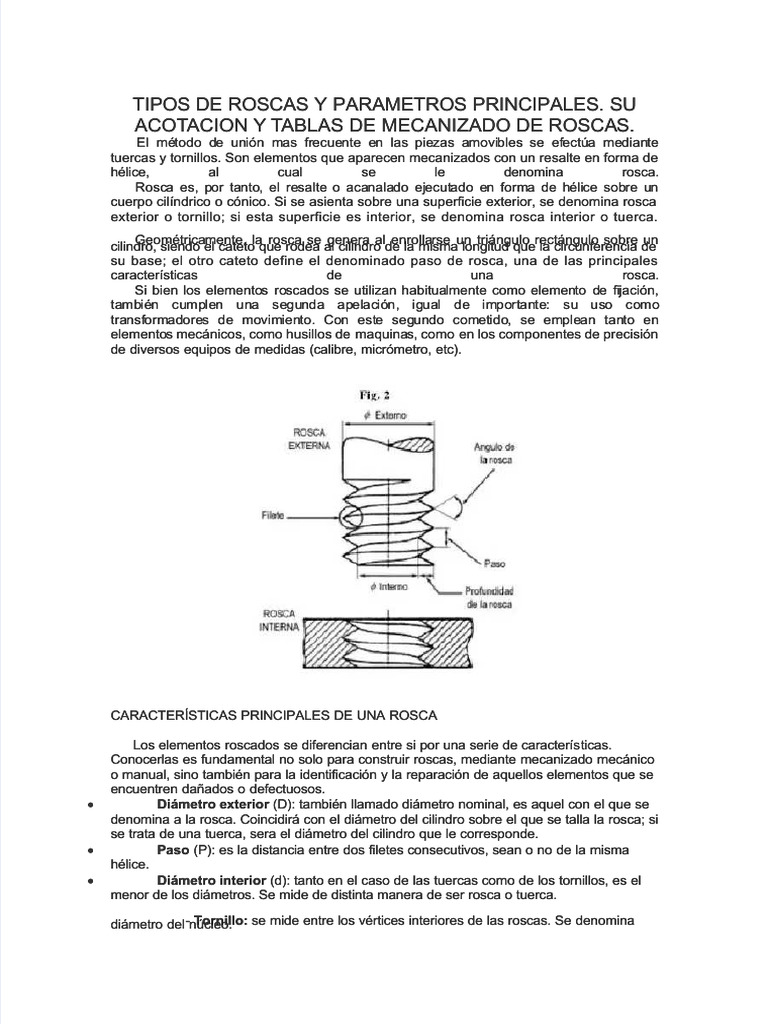 Tipos de Roscas y Parametros Principales. | PDF