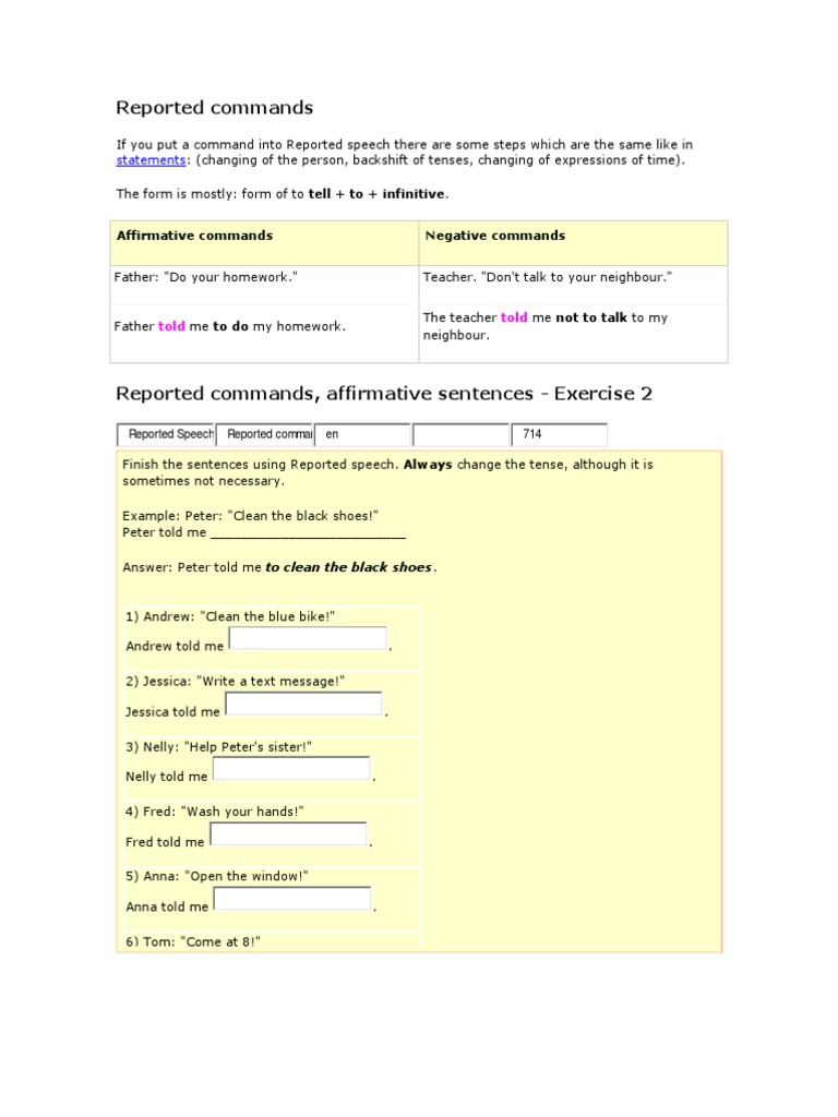 Reported Commands: Statements | PDF | Perfect (Grammar) | Grammatical Tense