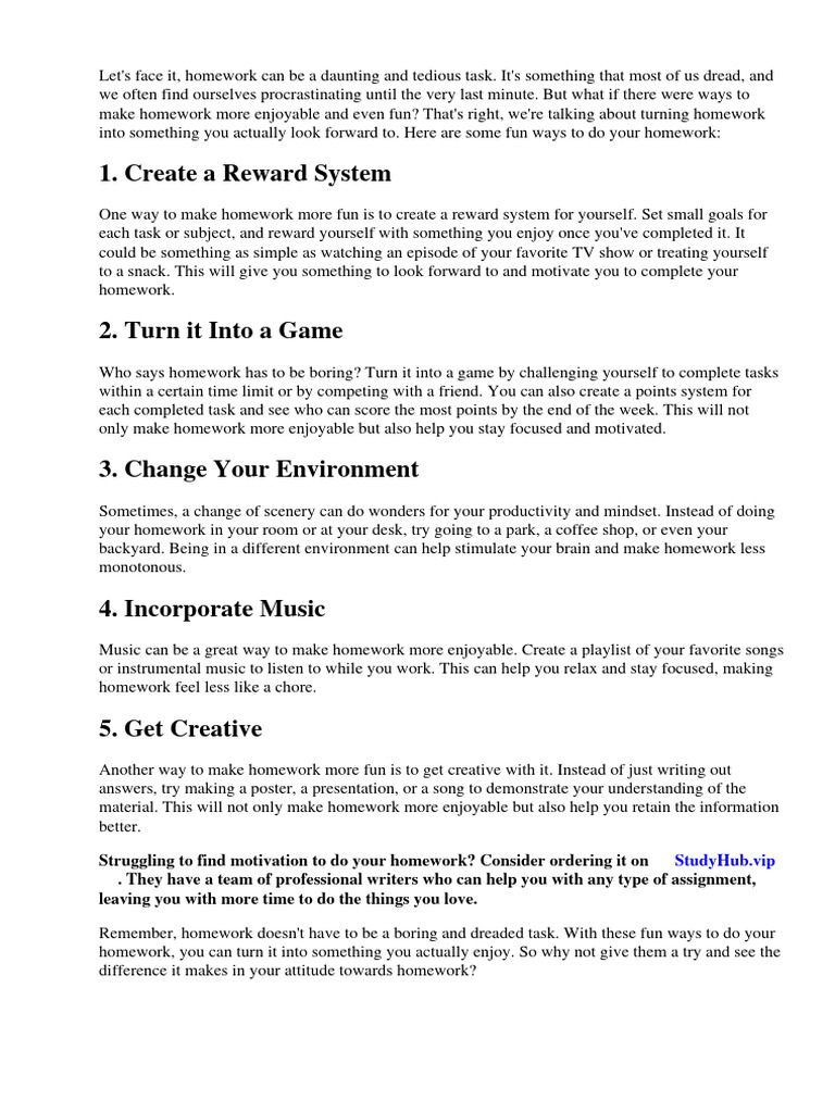 Fun Ways to Do Your Homework | PDF | Homework | Juvenile Delinquency