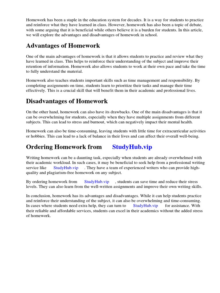 Advantages and Disadvantages of Homework in School | PDF | Homework ...
