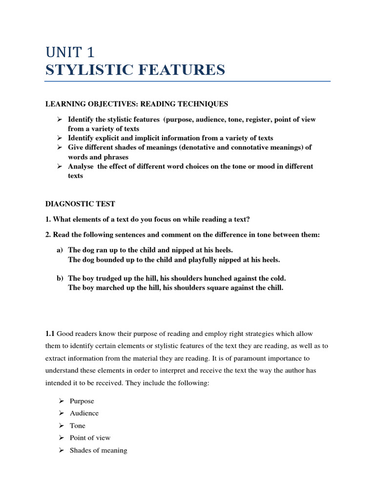 Stylistic Features | PDF | Connotation | Narration