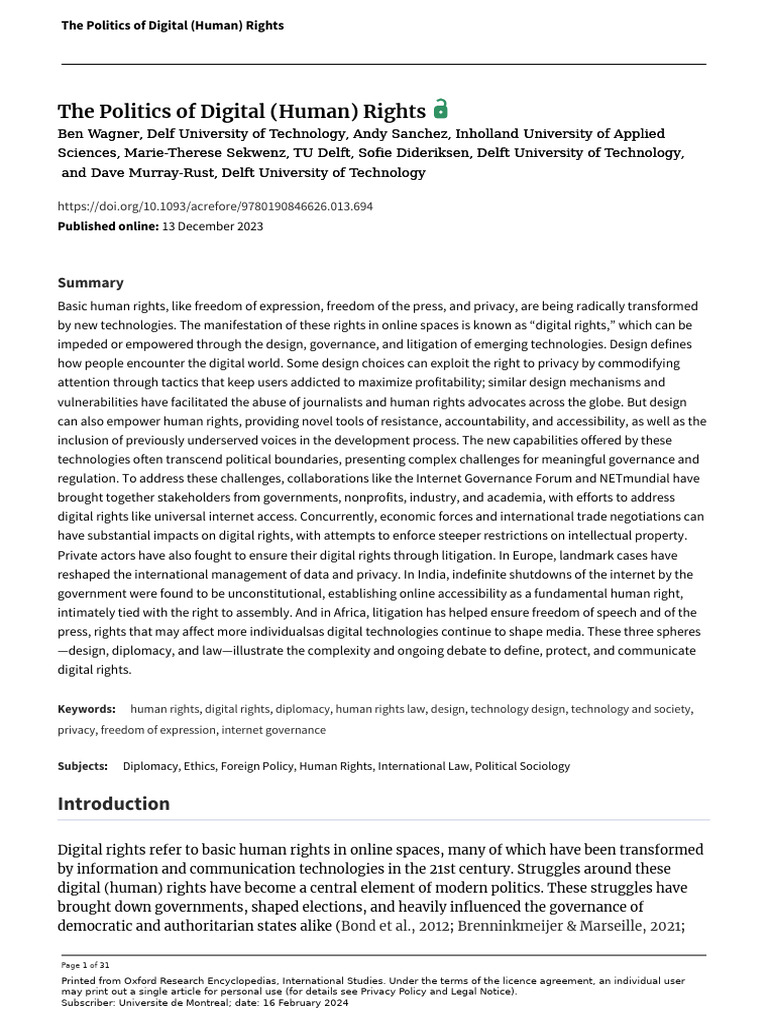 The Politics of Digital (Human) Rights | PDF | Internet Governance