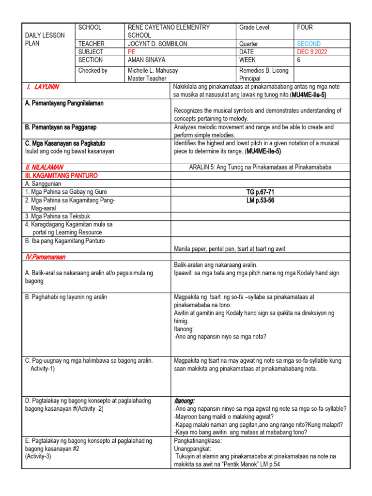 DLP Mapeh Q2 W6 | PDF
