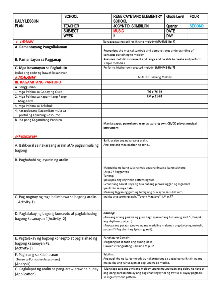 DLP MAPEH Q2 W8 | PDF