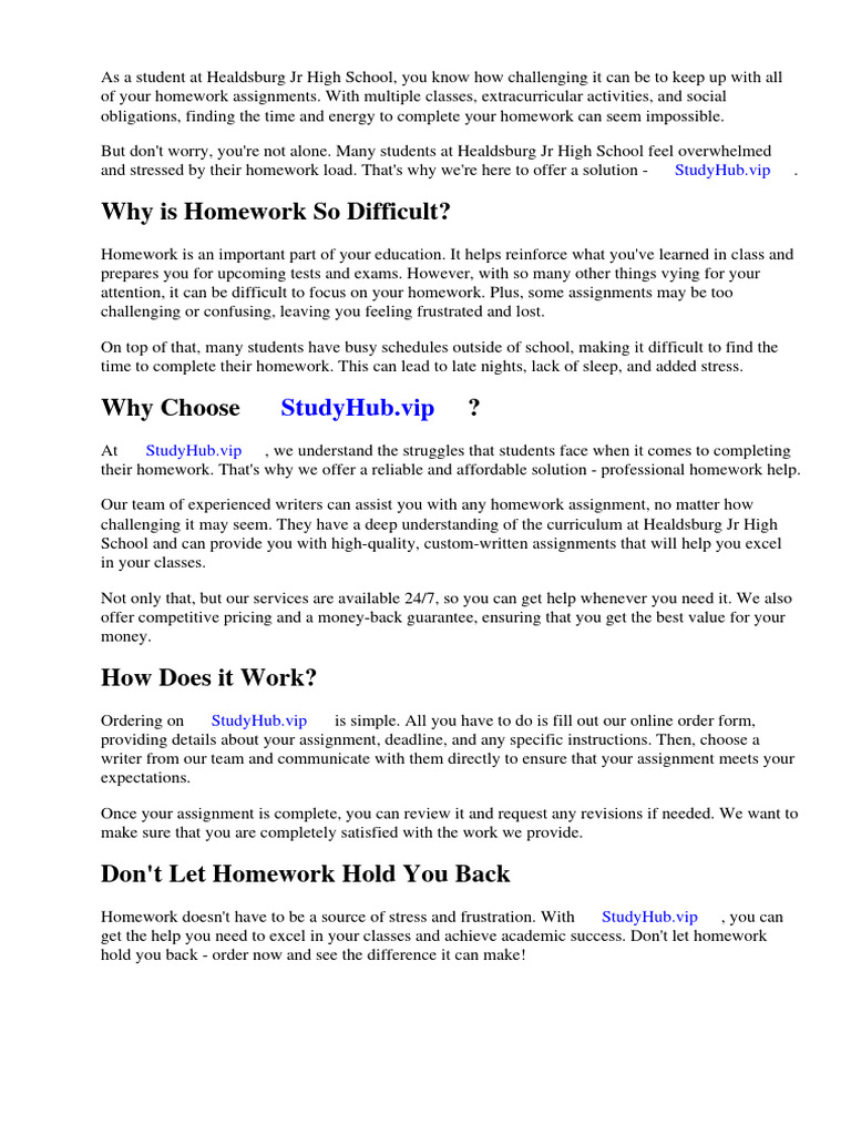 Healdsburg JR High School Homework | PDF | Homework | You Tube
