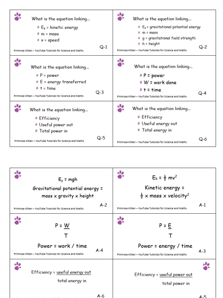 AQA Physics Equations Flashcards | PDF | Force | Mass