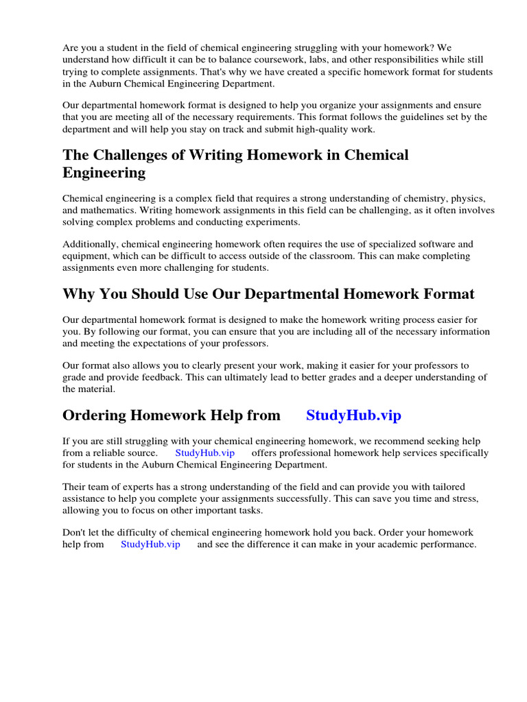 Auburn Chemical Engineering Departmental Homework Format | Download ...