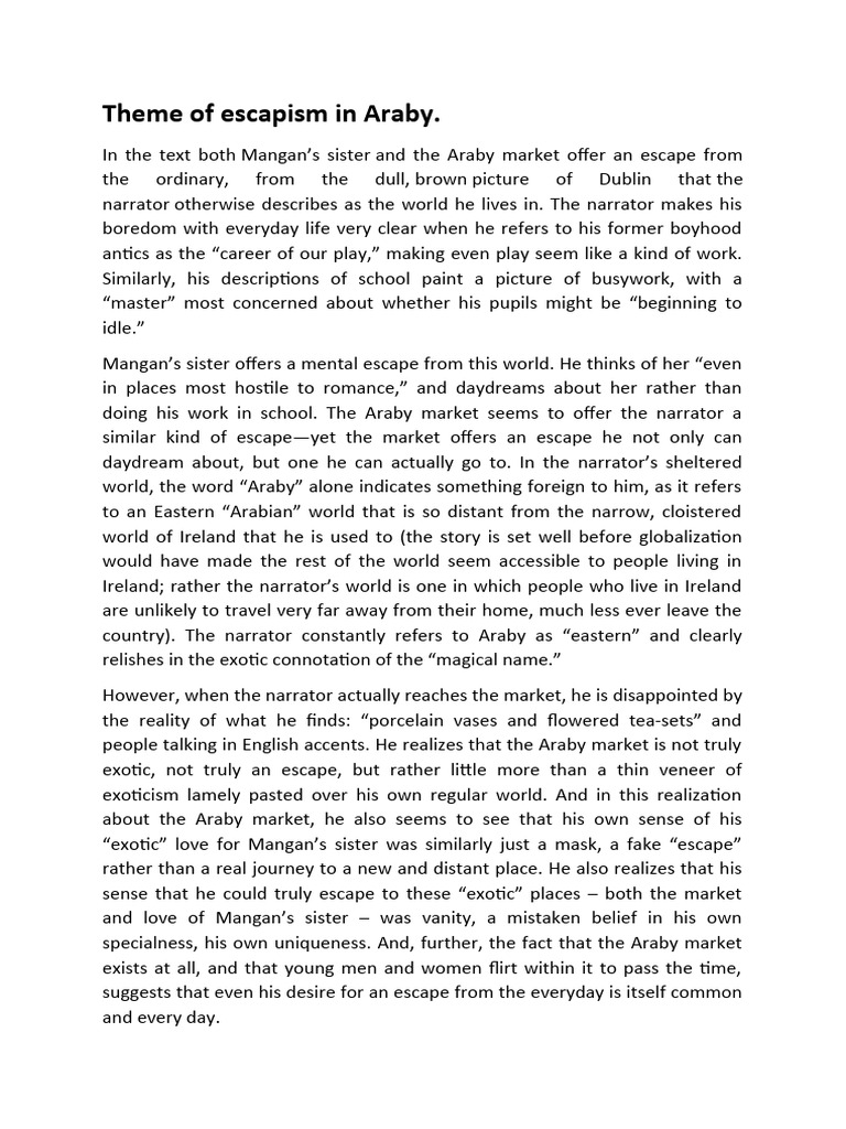 Theme of Escapism in Araby | PDF | General Fiction