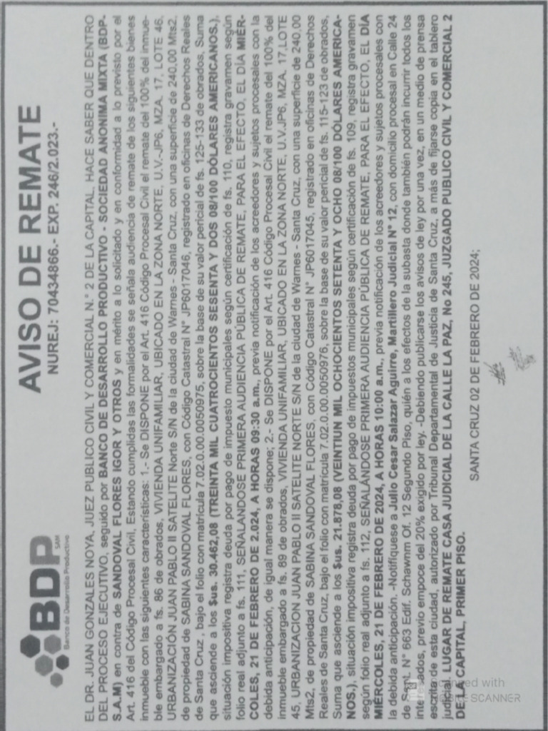 Públicación de Remate | PDF