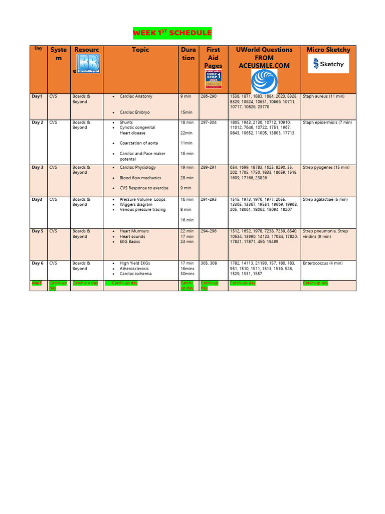 AceUsmle CVS Schedule (3wks) | PDF | Heart | Clinical Medicine