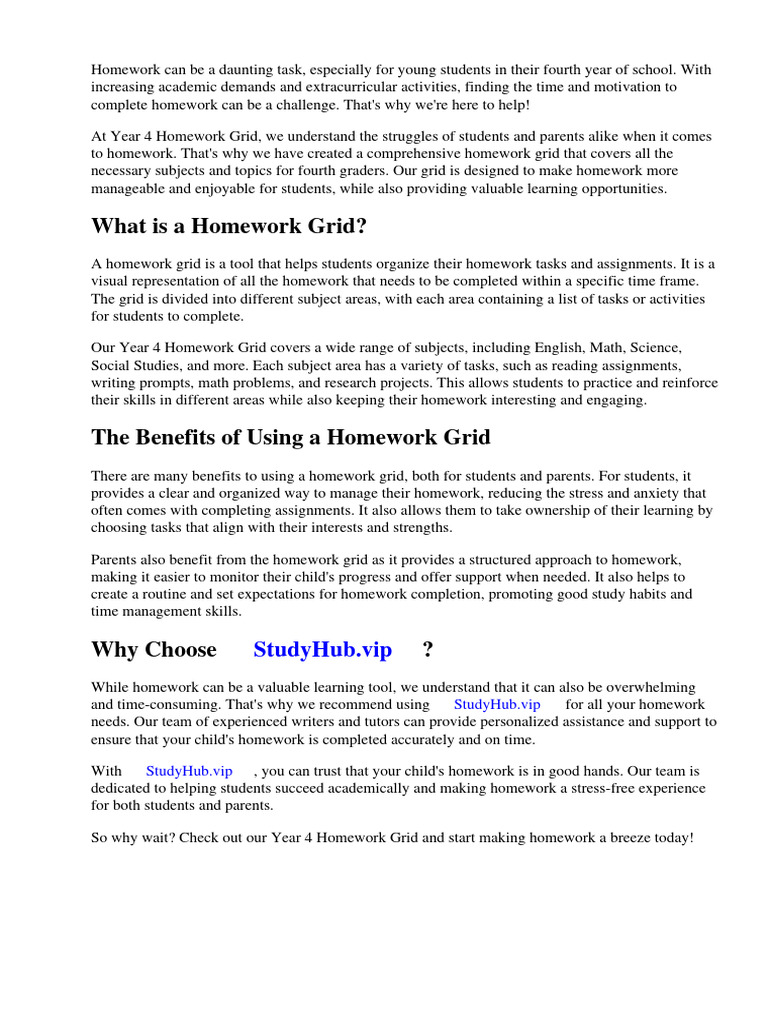 Year 4 Homework Grid | PDF | Homework | Homeschooling