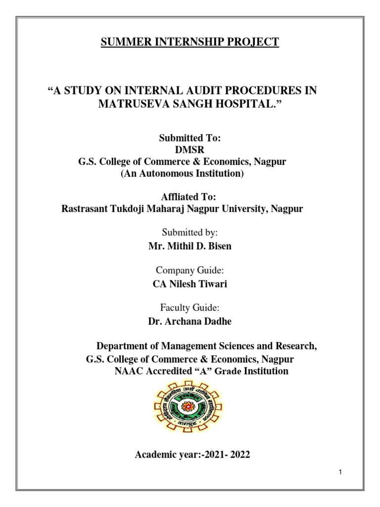 Summer Internship Project: Submitted by | PDF | Audit | Auditor's Report