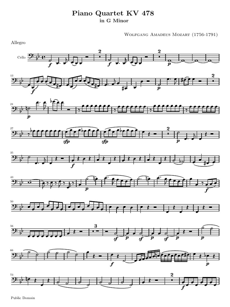 (Free Scores - Com) - Mozart Wolfgang Amadeus Piano Quartet 478 Cello ...