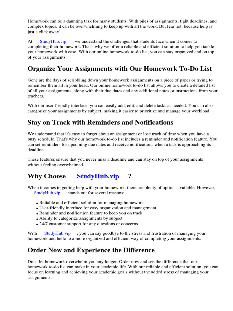 Homework To Do List Online | PDF | Homework | Time Management