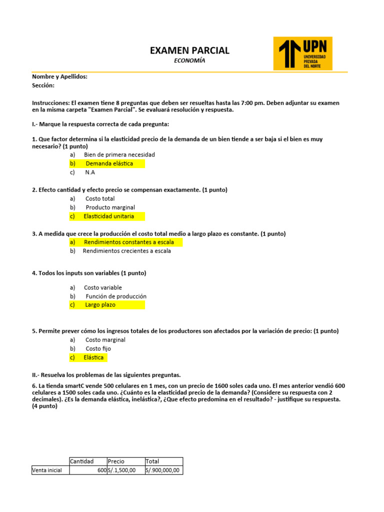 Examen Parcial 2023-01 | PDF | Elasticidad (economía) | Economía Financiera