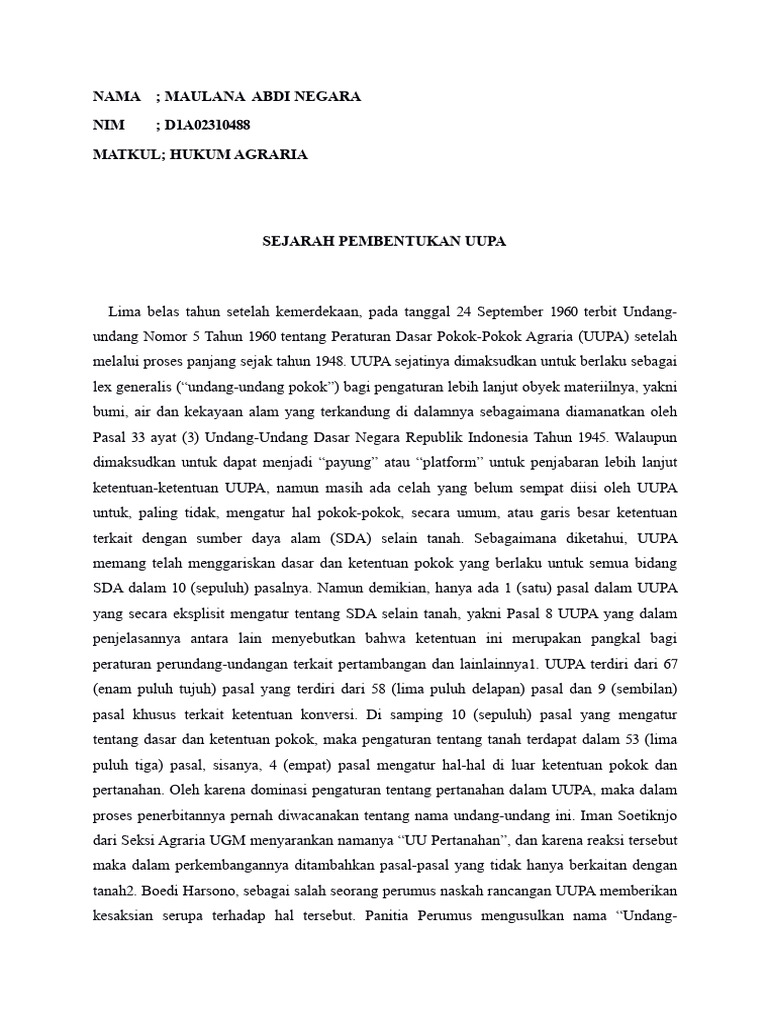 Sejarah Pembentukan Uupa | PDF