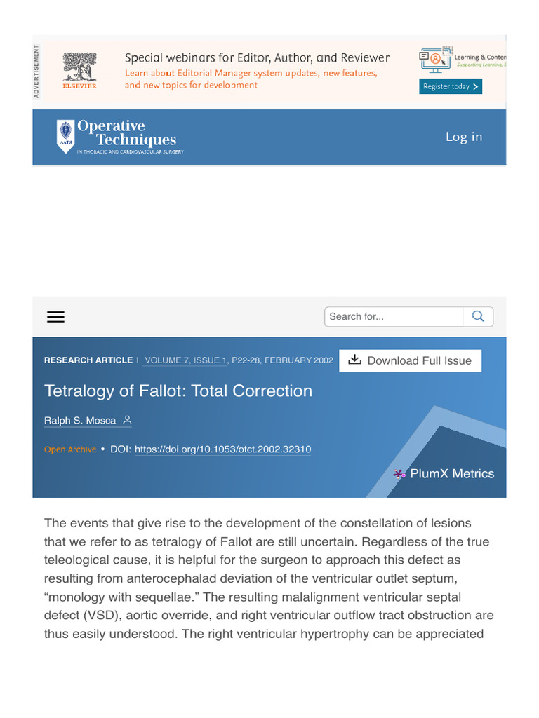 Tetralogy of Fallot- Total Correction - Operative Techniques in Thoracic and Cardiovascular ...
