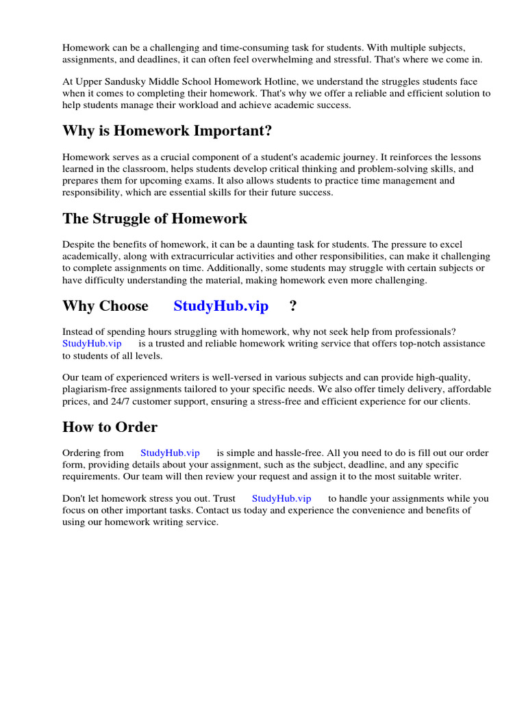 Upper Sandusky Middle School Homework Hotline | PDF | Homework | Teachers