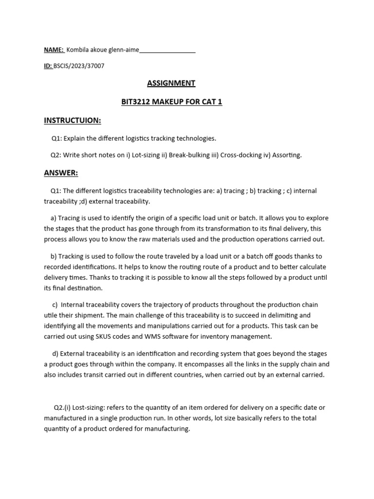 Bit3212 Assignment Makeup For Cat 1 | PDF | Logistics | Business Process